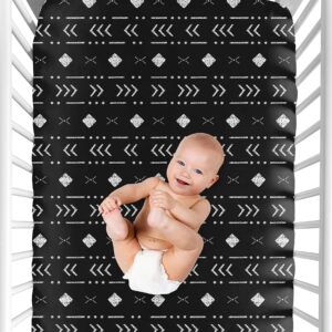 Sweet Jojo Designs Black and White Boho Mudcloth Boy Girl Fitted Crib Sheet Baby or Toddler Bed Nursery - White Black Woodland Bohemian Tribal Southwest Geometric Arrow Gender Neutral Aztec Mud Cloth