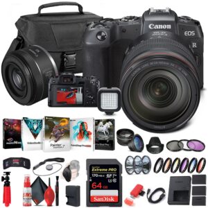 canon eos rp mirrorless digital camera with 24-105mm lens (3380c012) + canon rf 50mm f/1.8 stm lens + 64gb memory card + color filter kit + case + filter kit + corel photo software + more (renewed)