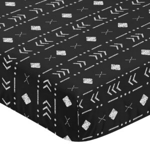 Sweet Jojo Designs Black and White Boho Mudcloth Boy Girl Fitted Crib Sheet Baby or Toddler Bed Nursery - White Black Woodland Bohemian Tribal Southwest Geometric Arrow Gender Neutral Aztec Mud Cloth