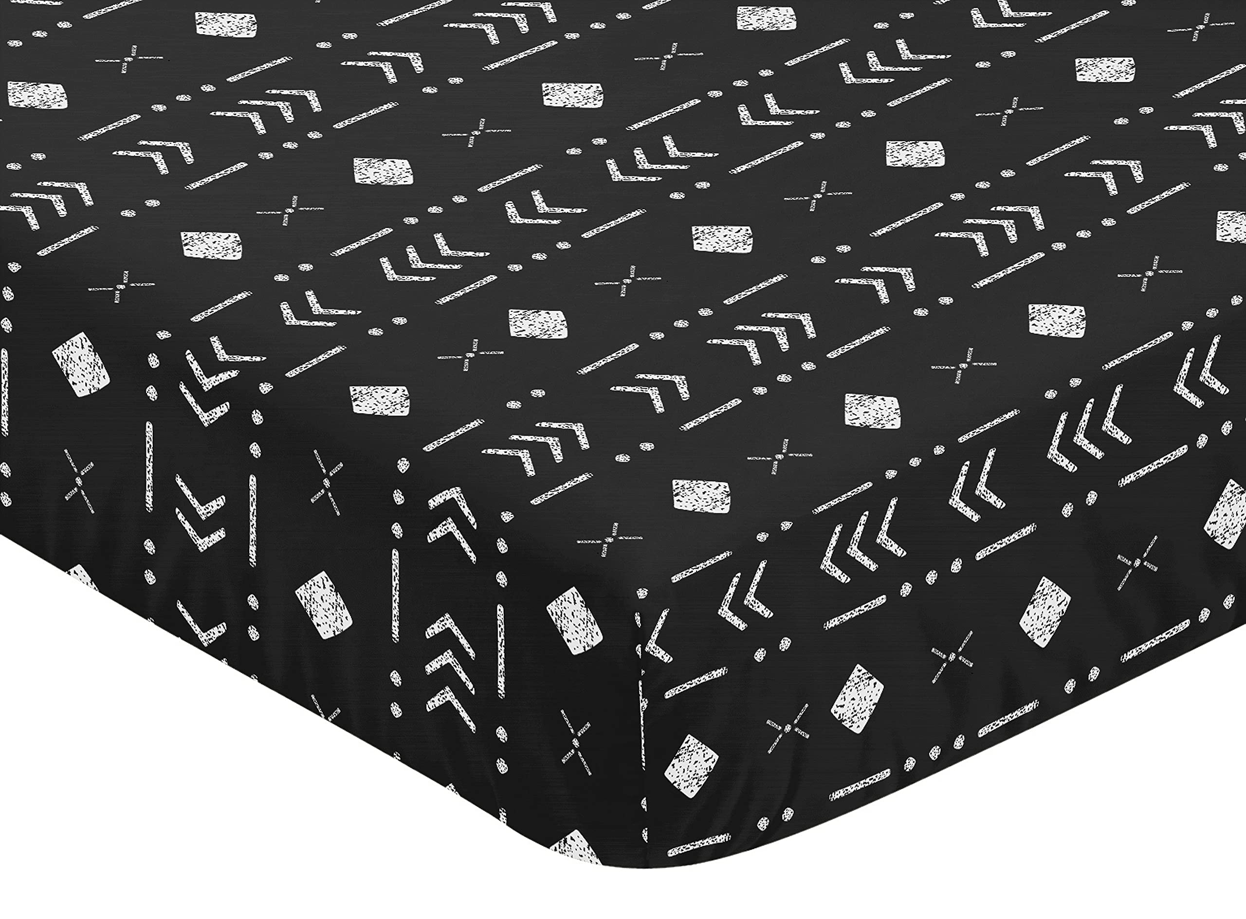 Sweet Jojo Designs Black and White Boho Mudcloth Boy Girl Fitted Crib Sheet Baby or Toddler Bed Nursery - White Black Woodland Bohemian Tribal Southwest Geometric Arrow Gender Neutral Aztec Mud Cloth