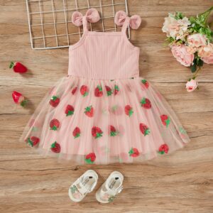 Toddler Baby Girl Dress Sleeveless Strap Knit Dress Daisy Tutu Dresses Princess Sundress (Pink Strawberry, 18M)