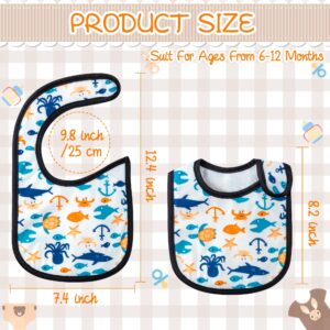 2ooya 7Pcs Waterproof Cotton Baby Bibs Adjustable Hook Loop Closure Infant Bib Unisex Blue Newborn Babies Infant Food Bibs Keepsake Baby Gift for Eating Teething Drooling Feeding（6-12 Months）