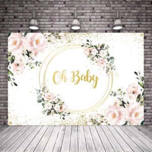 Avezano Blush Floral Baby Shower Backdrop Pink Flower Gold Dots Baby Shower Background Flowers Baby Shower Decorations for Girls (7x5)