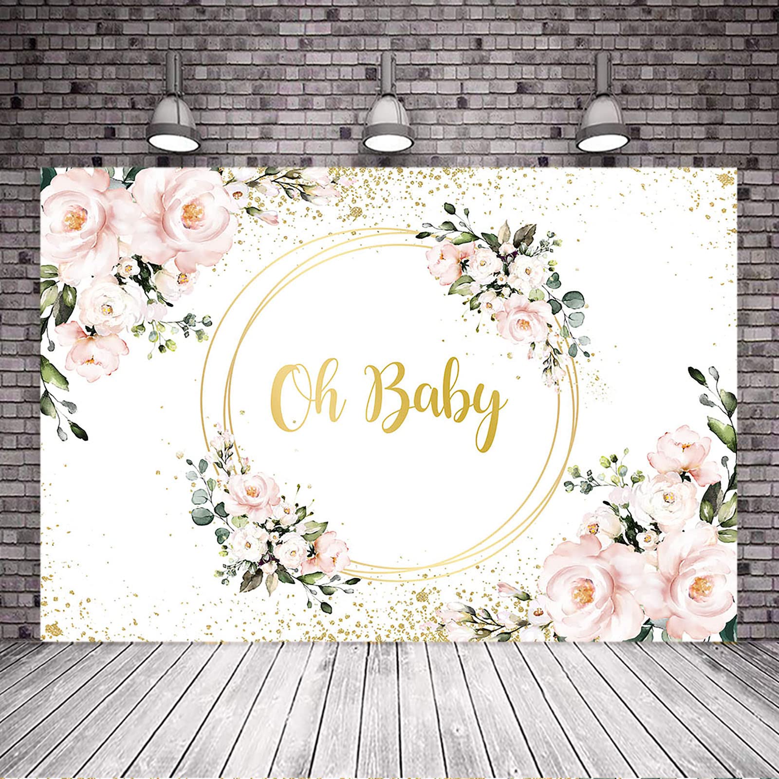 Avezano Blush Floral Baby Shower Backdrop Pink Flower Gold Dots Baby Shower Background Flowers Baby Shower Decorations for Girls (7x5)