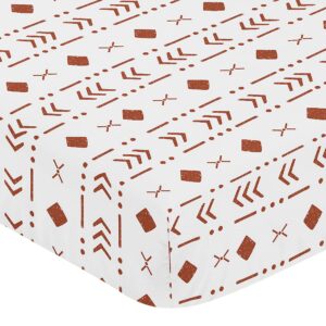 Sweet Jojo Designs White Rust Boho Tribal Mudcloth Boy Girl Fitted Crib Sheet Baby or Toddler Bed Nursery - Orange Woodland Bohemian Southwest Geometric Arrow Gender Neutral Aztec Mud Cloth