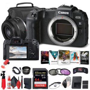 canon eos rp mirrorless digital camera (body only) (3380c002) + canon rf 50mm f/1.8 stm lens + 64gb memory card + case + filter kit + corel photo software + lpe17 battery + charger + more (renewed)