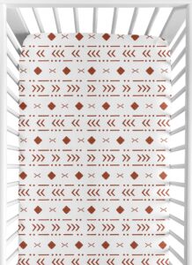 sweet jojo designs white rust boho tribal mudcloth boy girl fitted crib sheet baby or toddler bed nursery - orange woodland bohemian southwest geometric arrow gender neutral aztec mud cloth