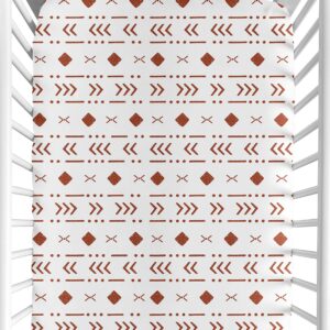 Sweet Jojo Designs White Rust Boho Tribal Mudcloth Boy Girl Fitted Crib Sheet Baby or Toddler Bed Nursery - Orange Woodland Bohemian Southwest Geometric Arrow Gender Neutral Aztec Mud Cloth