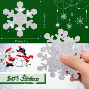 240 Pieces Christmas Envelope Seal Stickers Glitter Snowflake Stickers Christmas Snowflake Envelope Seals Snowflake Invitation Seals Xmas Envelope Decals Glitter Seal for Christmas Mail (Silver)