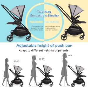 COLOR TREE Baby Stroller Lightweight Stroller for Babies and Toddlers Travel Stroller with Reversible Handle & Reclining Seat, Compact Fold, Grey