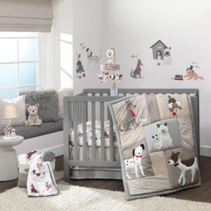 lambs & ivy bow wow gray/tan dog/puppy nursery 3-piece baby crib bedding set