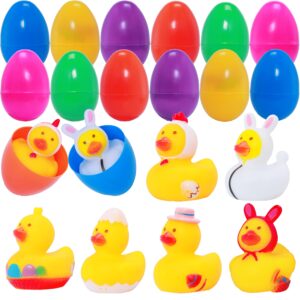 JOYIN 12 Packs Easter Egg Filled with Rubber Ducks, Eggs Hunt, Basket Stuffers Filler for Kids Party Favor Classroom Prize Supplies, Summer Beach, Pool Activity