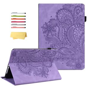 uucovers for kindle fire hd 8 case 8th/7th/6th generation (2016/2017/2018) with stand/pencil holder/pockets [embossed pattern] pu leather folio magnetic wallet shockproof cover, purple peacock flower