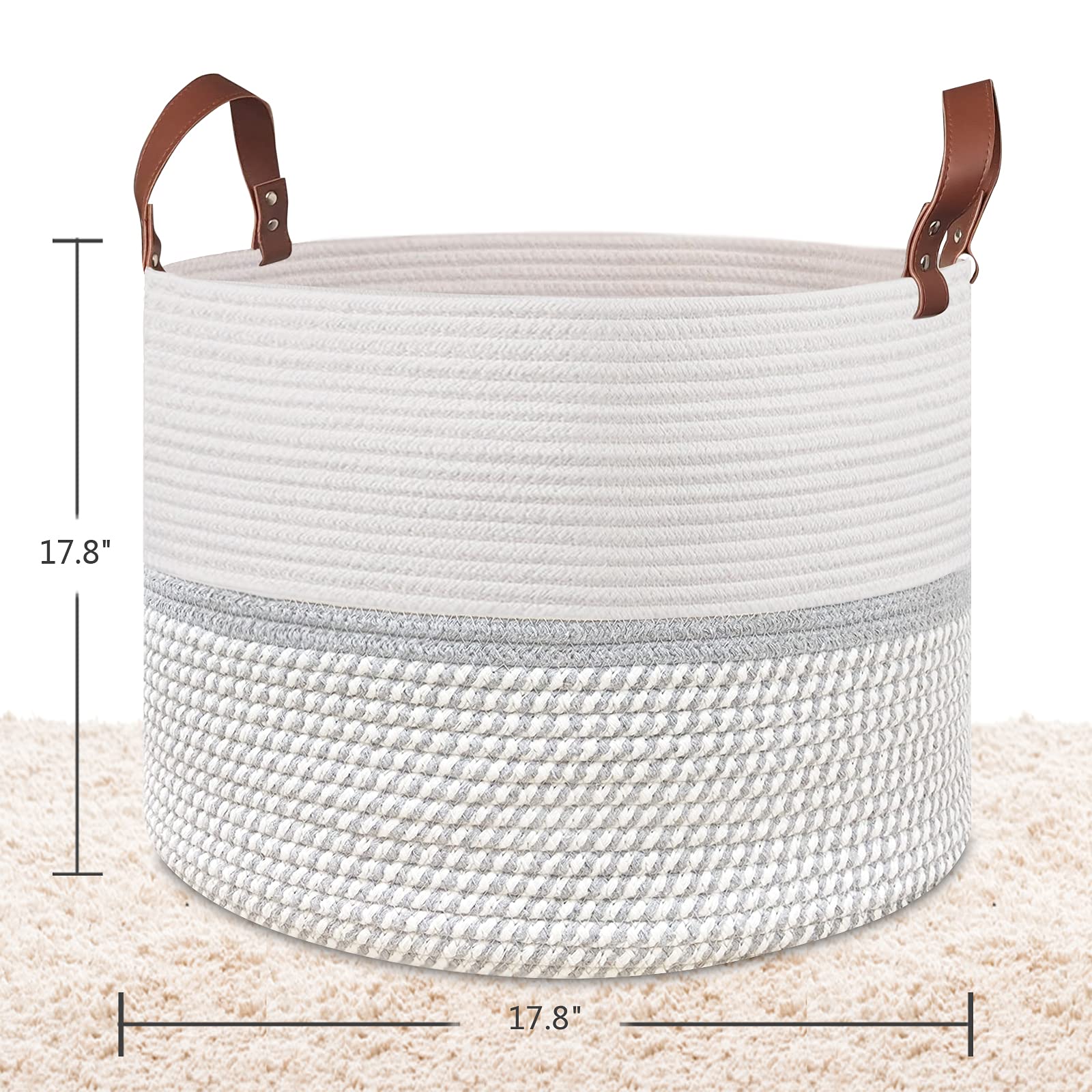 Rerisen Large Cotton Rope Basket with Handle, The Blanket Storage Basket that can be Placed in the Living room or Bedroom for Storing Pillows, BabyToys, and Blankets