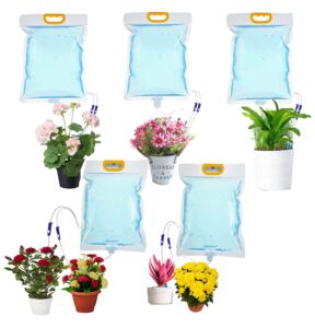 5pcs plant drip irrigation bag,3.5l plant self watering devices plant watering self automatic device with adjustable valve switch,for indoor outdoor potted watered while away