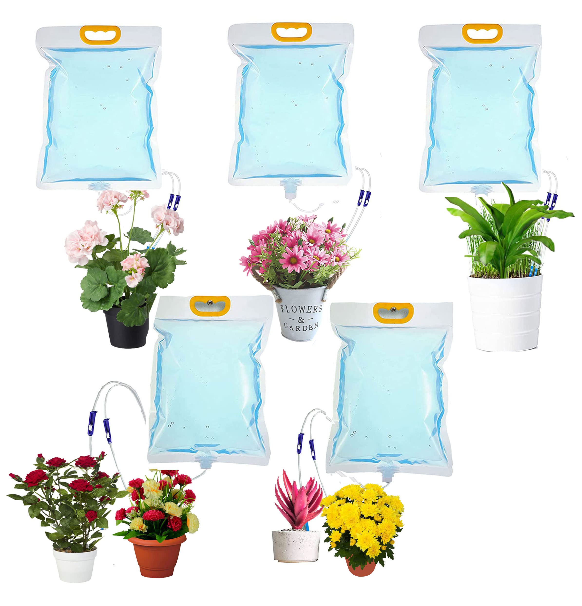 5Pcs Plant Drip Irrigation Bag,3.5L Plant Self Watering Devices Plant Watering Self Automatic Device with Adjustable Valve Switch,for Indoor Outdoor Potted Watered While Away