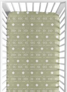 sweet jojo designs sage green boho tribal mudcloth boy or girl fitted crib sheet baby or toddler bed nursery - white woodland bohemian southwest geometric arrow gender neutral aztec mud cloth