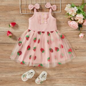 Toddler Baby Girl Dress Sleeveless Strap Knit Dress Daisy Tutu Dresses Princess Sundress (Pink Strawberry, 18M)