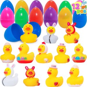 joyin 12 packs easter egg filled with rubber ducks, eggs hunt, basket stuffers filler for kids party favor classroom prize supplies, summer beach, pool activity