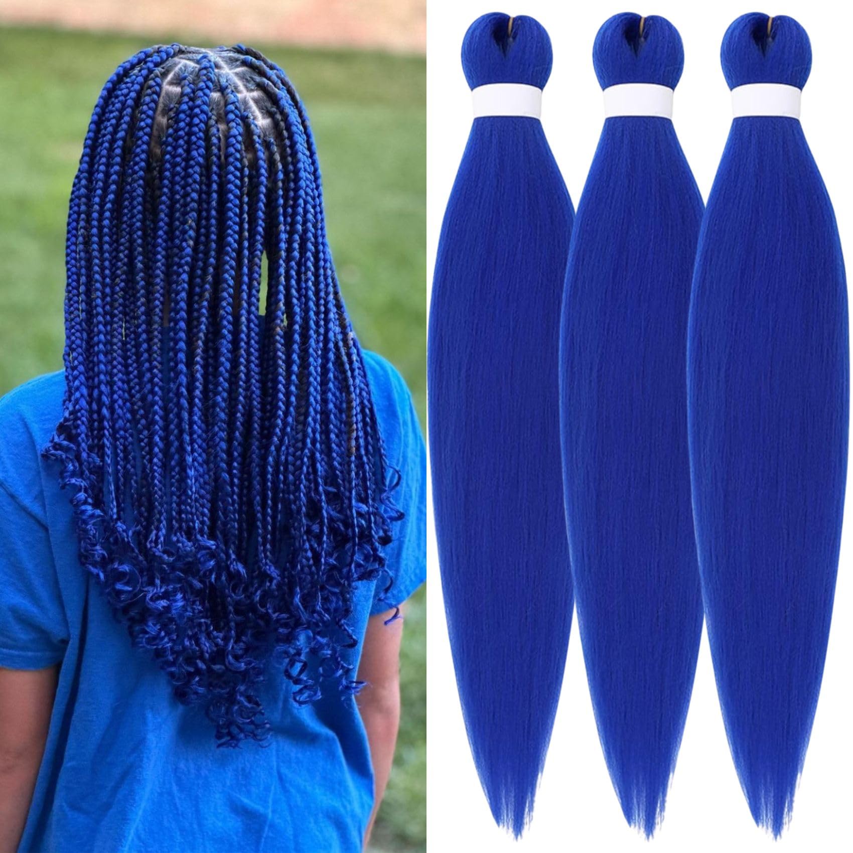 Gozill Blue Braiding Hair Pre stretched Braiding Hair Prestretched Ez Braid Braiding Colored Hair Extensions