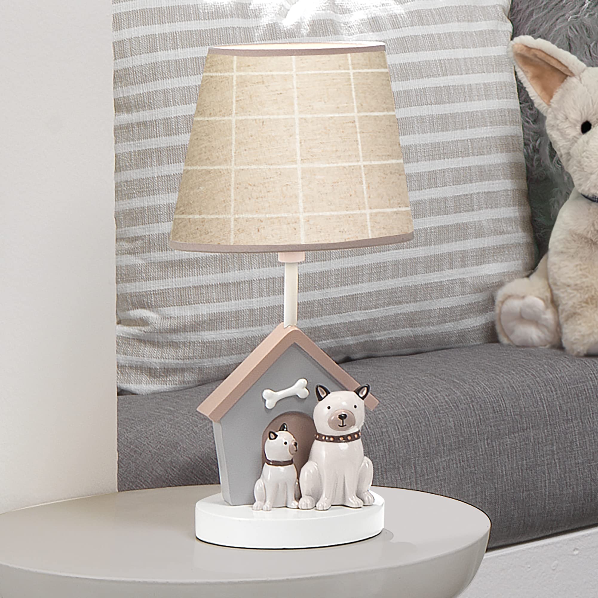 Lambs & Ivy Bow Wow Gray/Beige Dogs/Puppies Nursery Lamp with Shade & Bulb