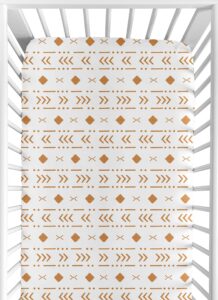 sweet jojo designs white orange boho tribal mudcloth boy girl fitted crib sheet baby or toddler bed nursery - pumpkin woodland bohemian southwest geometric arrow gender neutral aztec mud cloth