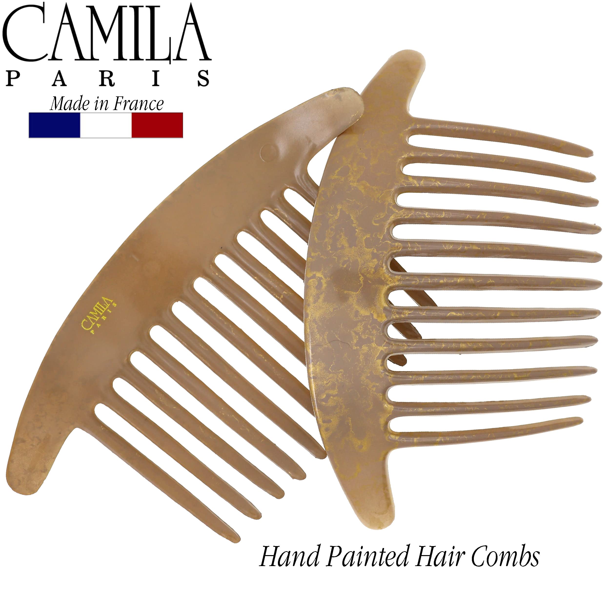 Camila Paris CP2941 French Hair Side Combs, Beige Pearl Interlocking Combs French Twist Hair Combs, Strong Hold Hair Clips for Women Bun Chignon Up-Do, Styling Girls Hair Accessories, Made in France