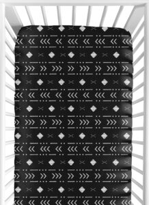 sweet jojo designs black and white boho mudcloth boy girl fitted crib sheet baby or toddler bed nursery - white black woodland bohemian tribal southwest geometric arrow gender neutral aztec mud cloth