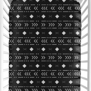 Sweet Jojo Designs Black and White Boho Mudcloth Boy Girl Fitted Crib Sheet Baby or Toddler Bed Nursery - White Black Woodland Bohemian Tribal Southwest Geometric Arrow Gender Neutral Aztec Mud Cloth