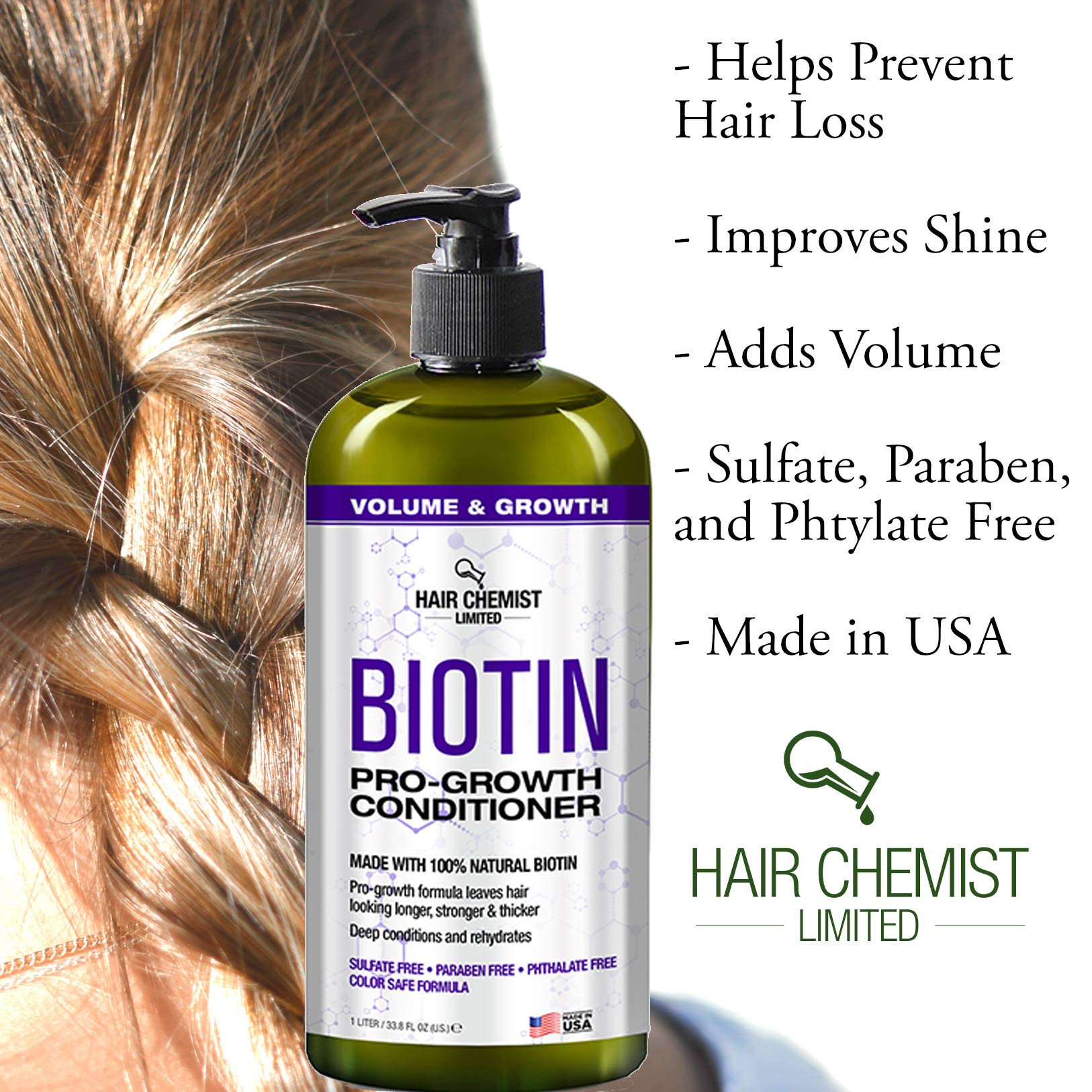 Hair Chemist Biotin Pro-Growth Shampoo & Conditioner Set - Includes 33.8oz Shampoo & 33.8oz Conditioner