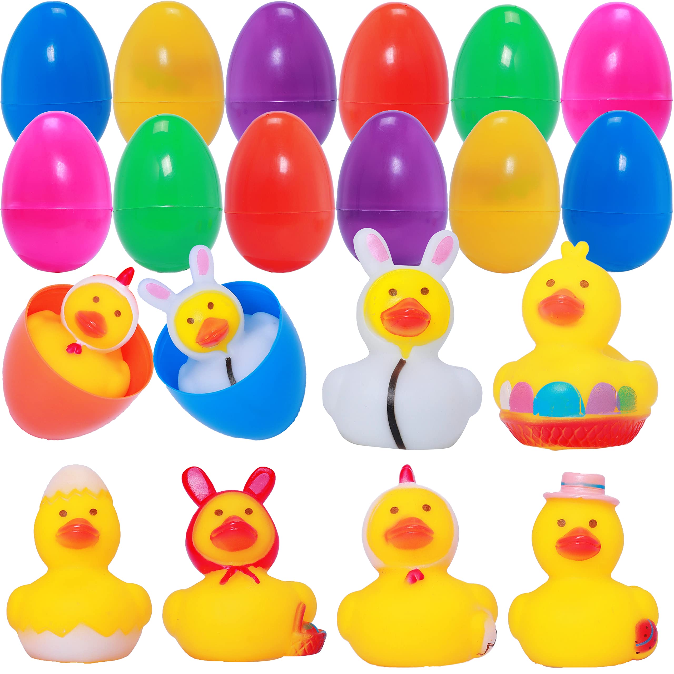 JOYIN 12 Packs Easter Egg Filled with Rubber Ducks, Eggs Hunt, Basket Stuffers Filler for Kids Party Favor Classroom Prize Supplies, Summer Beach, Pool Activity