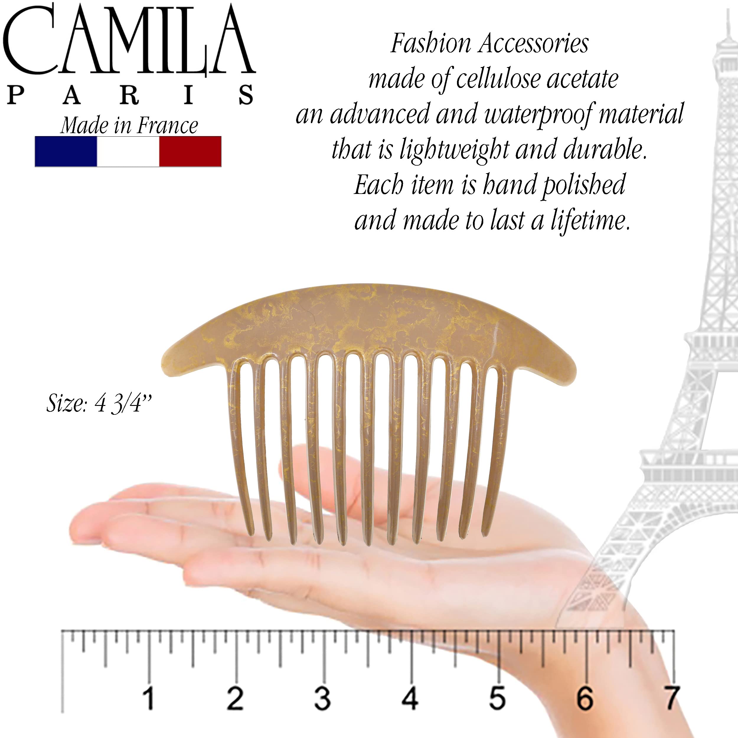 Camila Paris CP2941 French Hair Side Combs, Beige Pearl Interlocking Combs French Twist Hair Combs, Strong Hold Hair Clips for Women Bun Chignon Up-Do, Styling Girls Hair Accessories, Made in France