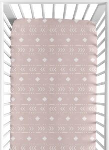 sweet jojo designs mauve and white boho tribal mudcloth girl fitted crib sheet baby or toddler bed nursery - pink dusty rose woodland bohemian southwest geometric arrow aztec mud cloth, white, size