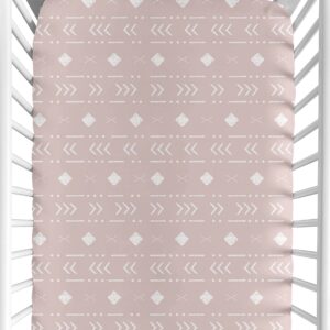 Sweet Jojo Designs Mauve and White Boho Tribal Mudcloth Girl Fitted Crib Sheet Baby or Toddler Bed Nursery - Pink Dusty Rose Woodland Bohemian Southwest Geometric Arrow Aztec Mud Cloth, White, Size