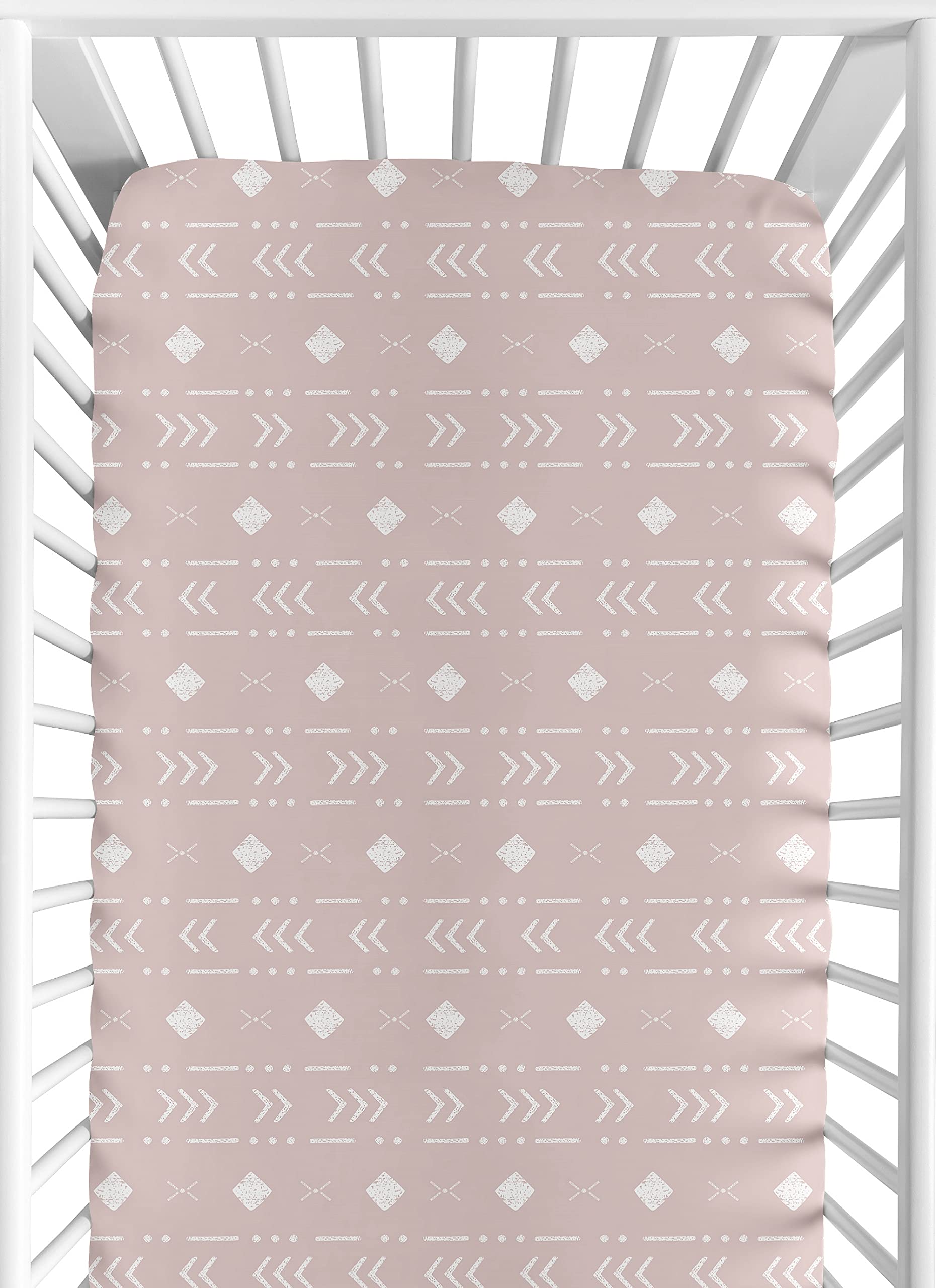 Sweet Jojo Designs Mauve and White Boho Tribal Mudcloth Girl Fitted Crib Sheet Baby or Toddler Bed Nursery - Pink Dusty Rose Woodland Bohemian Southwest Geometric Arrow Aztec Mud Cloth, White, Size