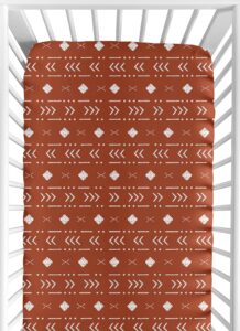 sweet jojo designs rust white boho tribal mudcloth boy or girl fitted crib sheet baby or toddler bed nursery - orange woodland bohemian southwest geometric arrow gender neutral aztec mud cloth