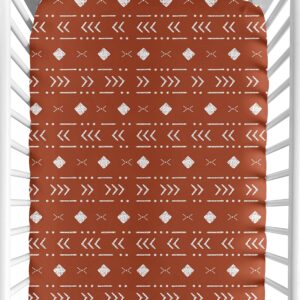 Sweet Jojo Designs Rust White Boho Tribal Mudcloth Boy or Girl Fitted Crib Sheet Baby or Toddler Bed Nursery - Orange Woodland Bohemian Southwest Geometric Arrow Gender Neutral Aztec Mud Cloth