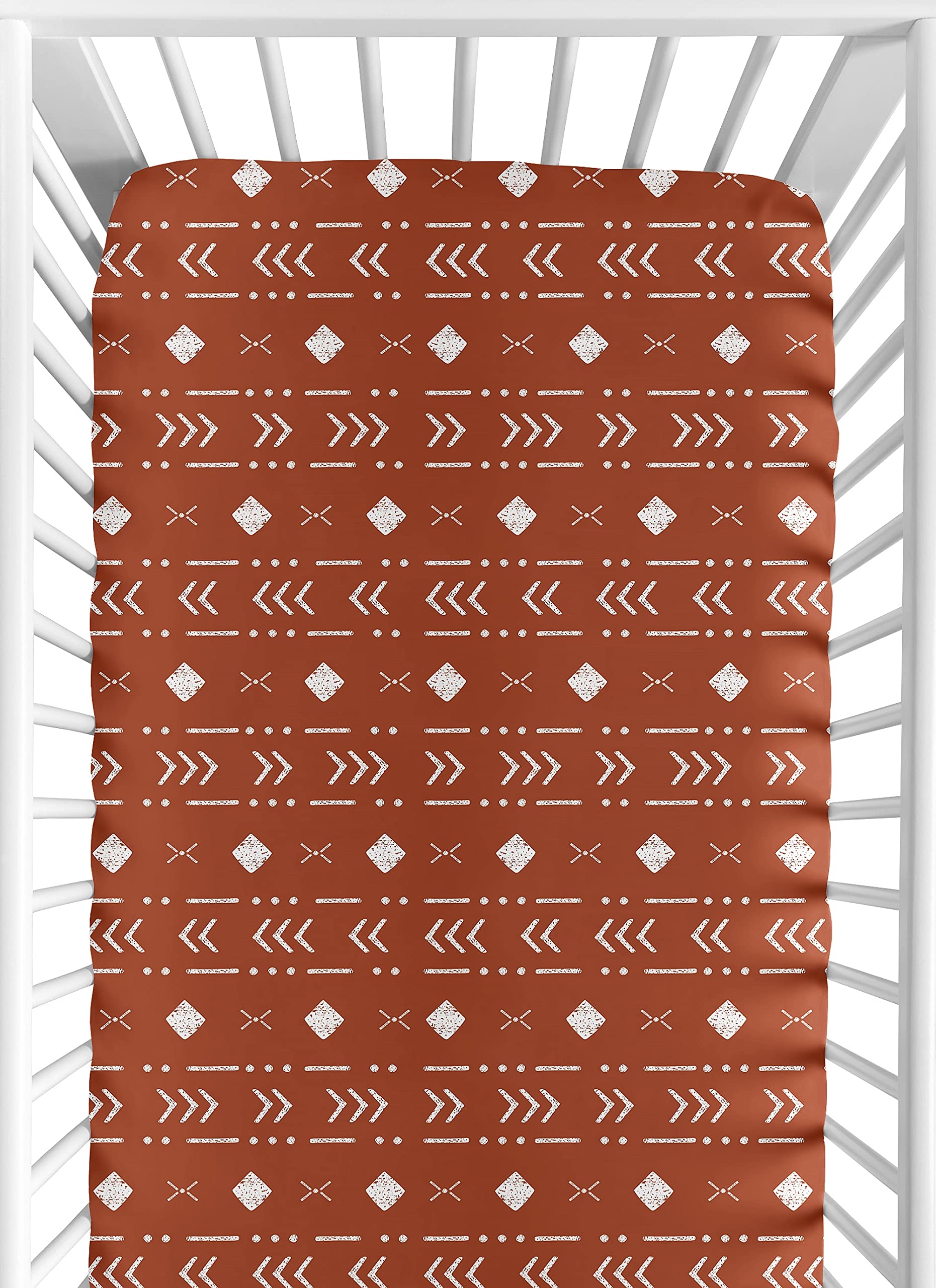 Sweet Jojo Designs Rust White Boho Tribal Mudcloth Boy or Girl Fitted Crib Sheet Baby or Toddler Bed Nursery - Orange Woodland Bohemian Southwest Geometric Arrow Gender Neutral Aztec Mud Cloth