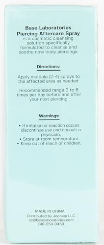 BASE LABORATORIES Piercing Aftercare Spray 4oz | Saline Spray for Piercings | Ear Piercing Cleaner Spray | Saline Solution for Piercings | Piercing & Keloid Bump Removal for Ears, Belly Nose Piercings