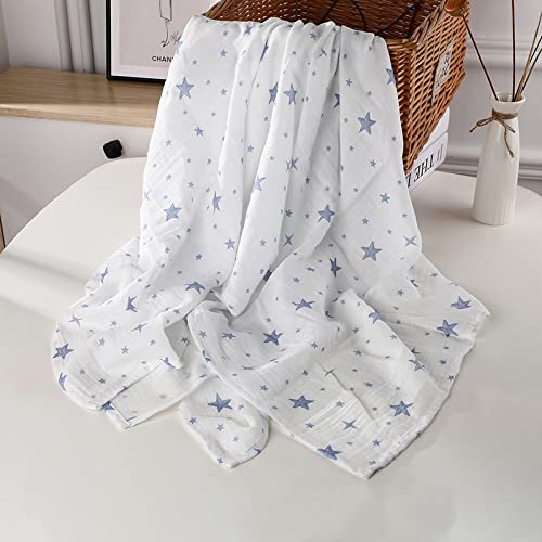 E&O Muslin Swaddle Baby Blanket. Breathable Fabric Made with 100% Cotton and Measures 47 inch x47 inch . The Material is Super Soft and Lightweight, Yet Super Durable and Strong. (Blue)