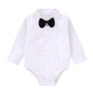 yruiz baby boy's button-down shirt newborn jumpsuit long-sleeved one-piece gentle man outfit (white, 0-3months)