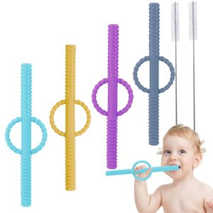 intatikoo baby hollow teether tubes,teething straws for babies 0 6 12 18 months,soft & durable infant teething toys,bpa free& easy to clean