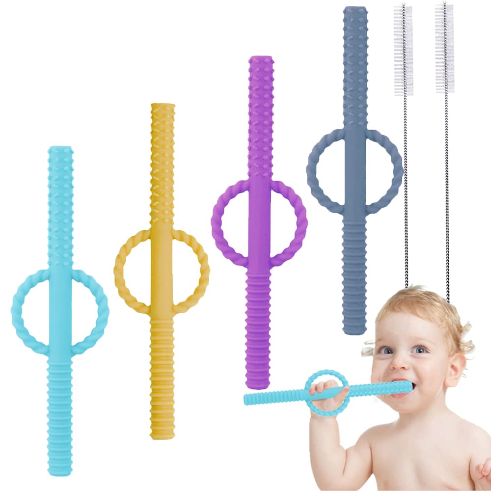 INTATIKOO Baby Hollow Teether Tubes,Teething Straws for Babies 0 6 12 18 Months,Soft & Durable Infant Teething Toys,BPA Free& Easy to Clean