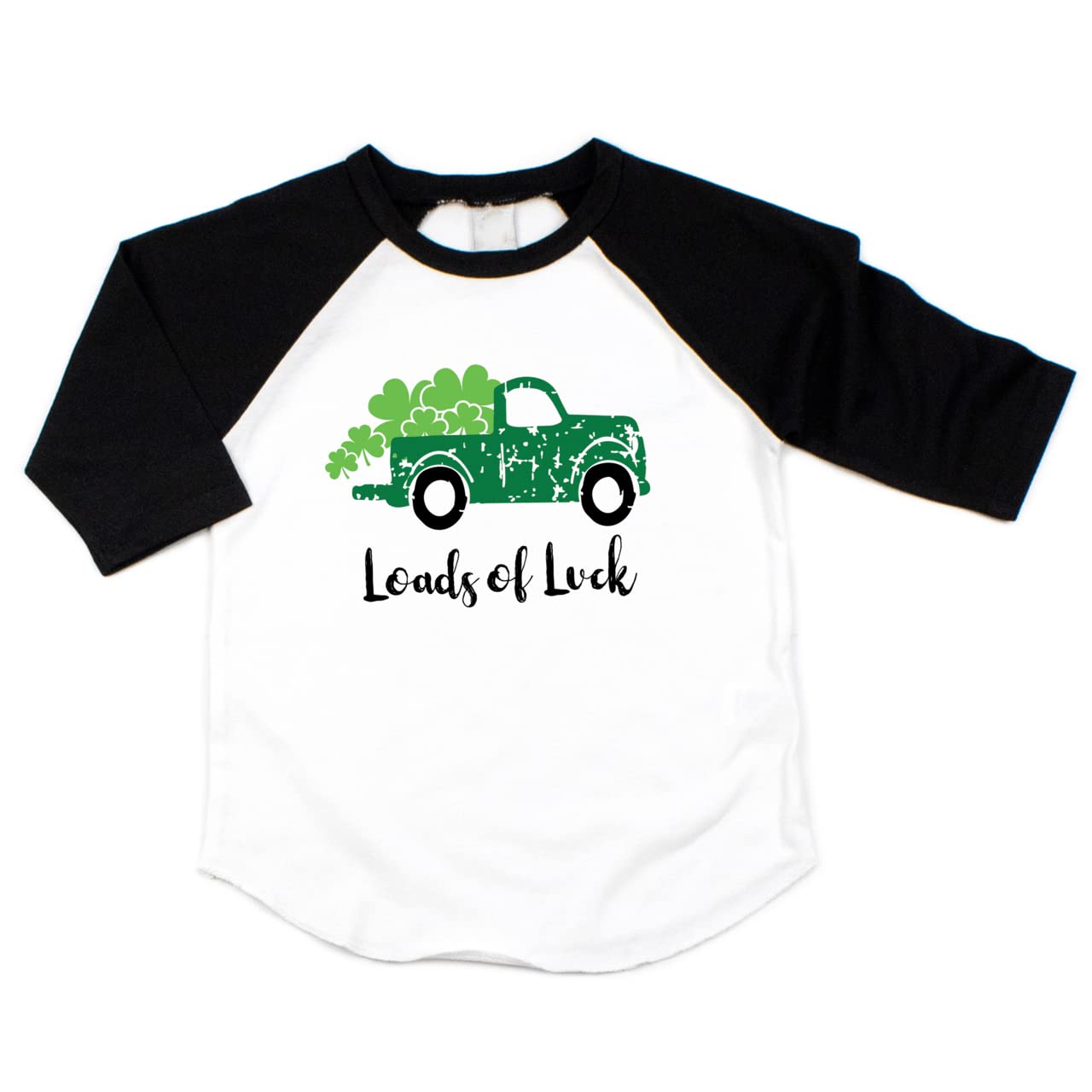 Bump and Beyond Designs Kids Loads of Luck Vintage Truck Cute St. Patrick's Day Shirt (Black 24 Months)