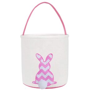 poptrend easter basket bags,pink stripes easter eggs/gift baskets for kids,bunny tote bag bucket for easter eggs,toys, candy,gifts (pink stripes)