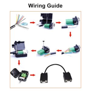 DTech DB9 Breakout Connector, Male RS232 Serial Adapter, Solderless Module Board with Screw Terminals, Case, Long Bolts, Tail Pipes