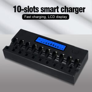 CITYORK 10 Pack 1.2V Ni-MH AA 3000mAh Rechargeable Batteries with 10 Bay AA Fast Charger with Battery Case Organizer