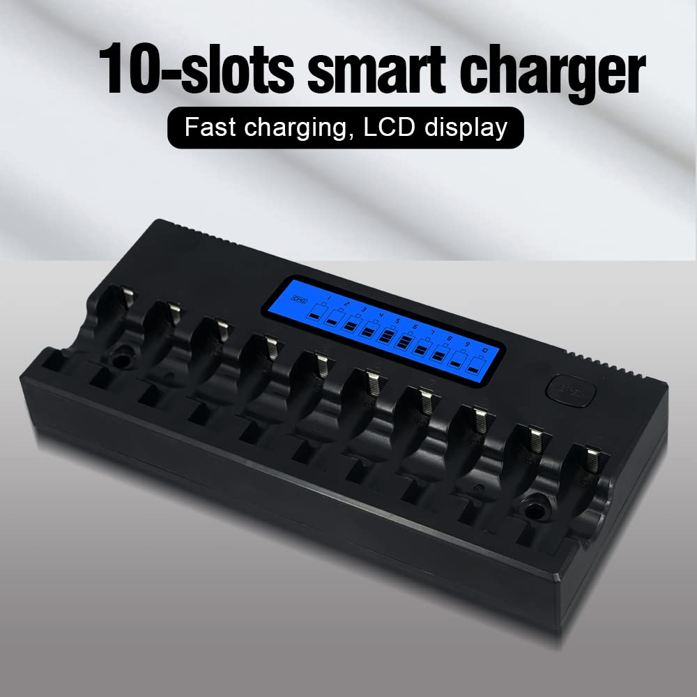 CITYORK 10 Pack 1.2V Ni-MH AA 3000mAh Rechargeable Batteries with 10 Bay AA Fast Charger with Battery Case Organizer