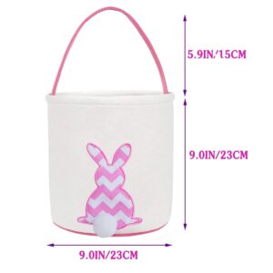 Poptrend Easter Basket Bags,Pink stripes Easter Eggs/Gift Baskets for Kids,Bunny Tote Bag Bucket for Easter Eggs,Toys, Candy,Gifts (Pink stripes)