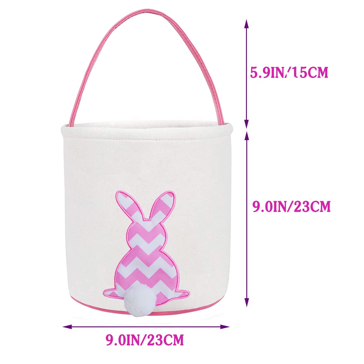 Poptrend Easter Basket Bags,Pink stripes Easter Eggs/Gift Baskets for Kids,Bunny Tote Bag Bucket for Easter Eggs,Toys, Candy,Gifts (Pink stripes)